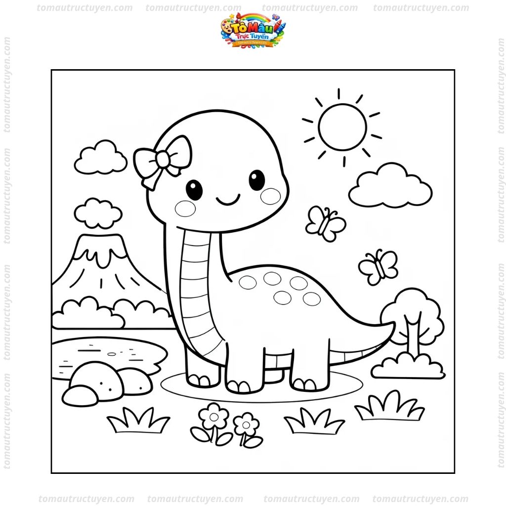 Tranh tô màu khủng long cổ dài cute – Tô Màu Trực Tuyến